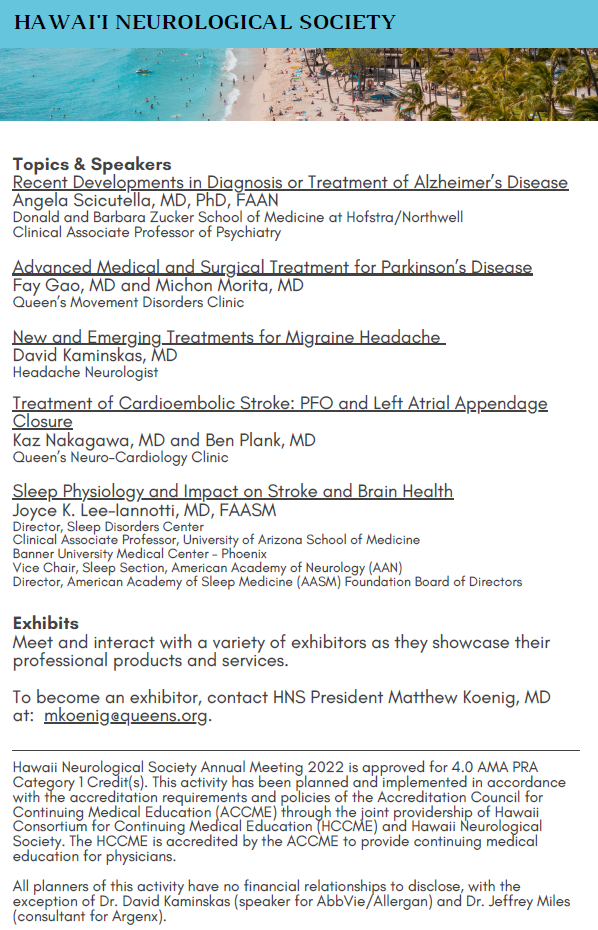 Annual Medical Educational Conference - Hawaii Neurological Society